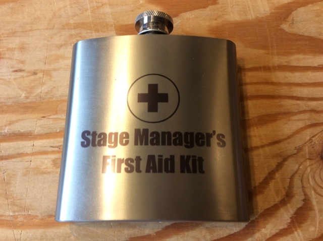 “STAGE MANAGER’S FIRST AID KIT” STAINLESS STEEL FLASK 6oz